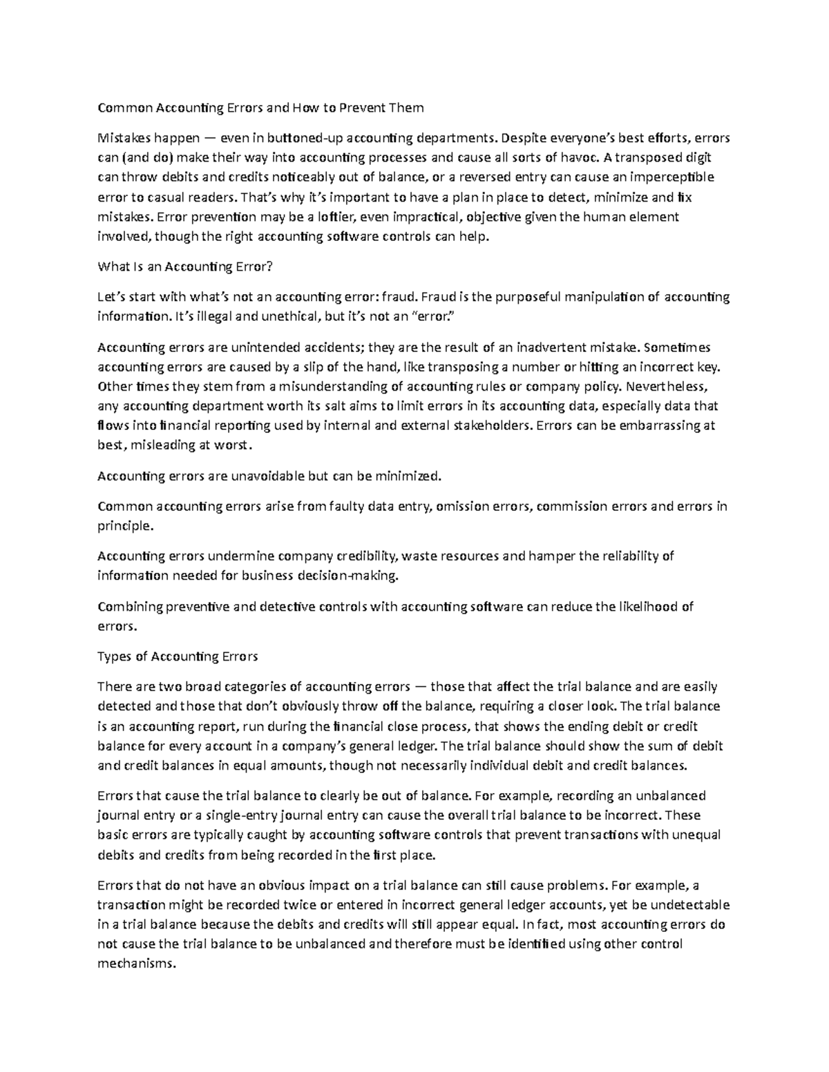 Errors in accounting - Common Accounting Errors and How to Prevent Them ...