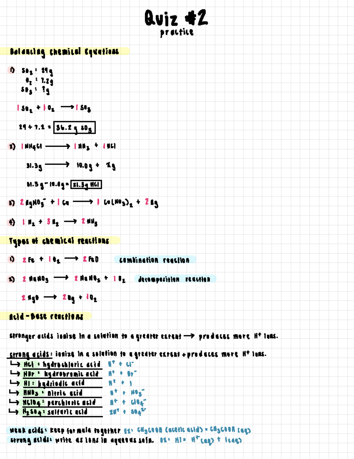 CHEM 201 OWL Notes - Quiz # 2 practice Balancing chemical Equations 5oz ...