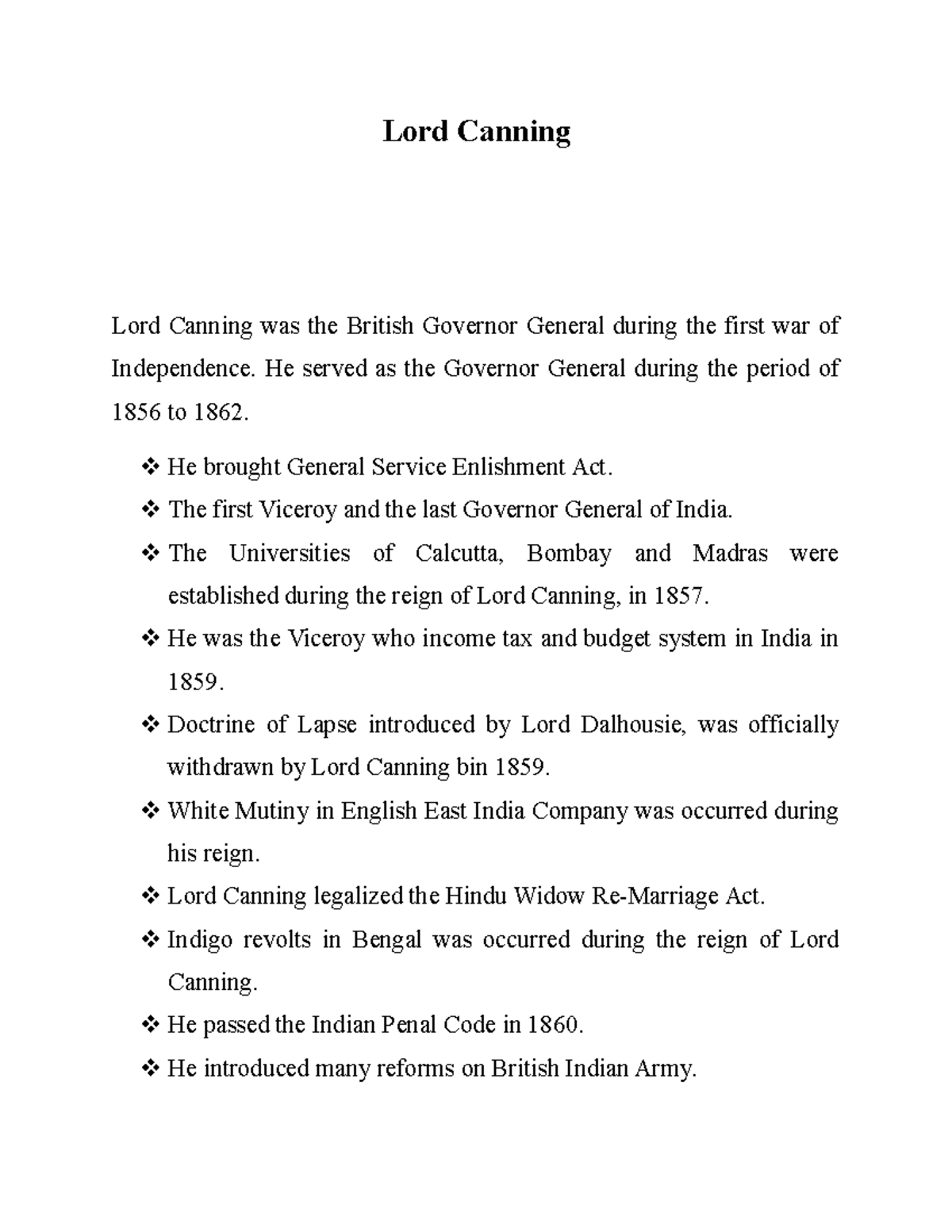 Lord Canning - Lord Canning Lord Canning was the British Governor ...