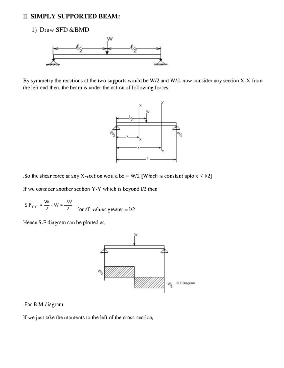Simply Supported Beam - II. SIMPLY SUPPORTED BEAM: 1) Draw SFD &BMD By ...