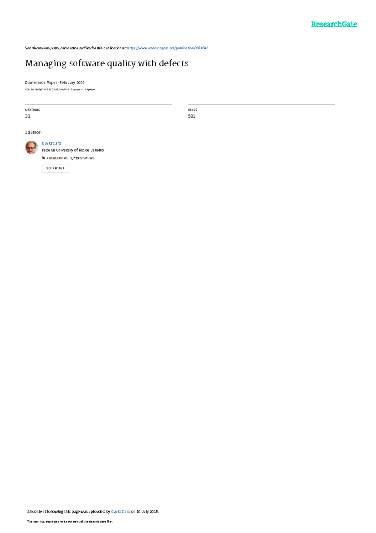 Managing software quality with defects - See discussions, stats, and author profiles for this ...