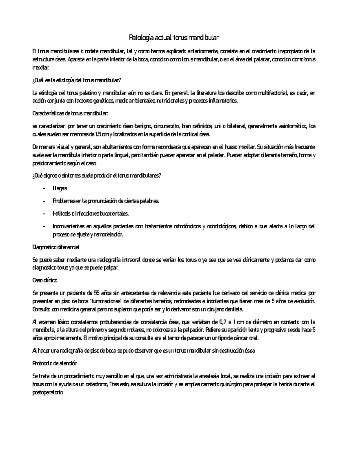Caso clinico - Resumen Anatomia - Patología actual torus mandibular El ...