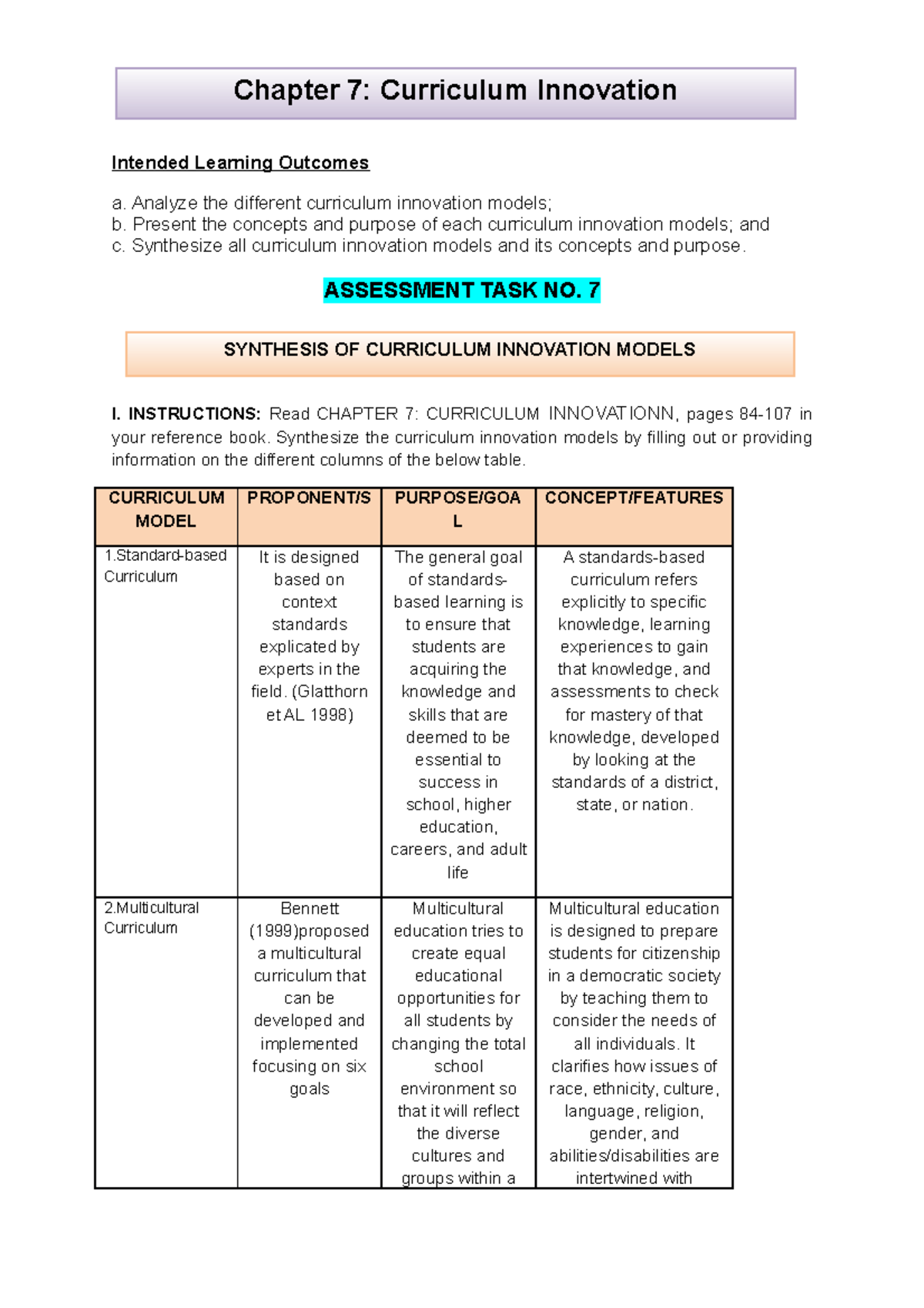 7 Output THE Teacher AND THE Curriculum - Intended Learning Outcomes a ...