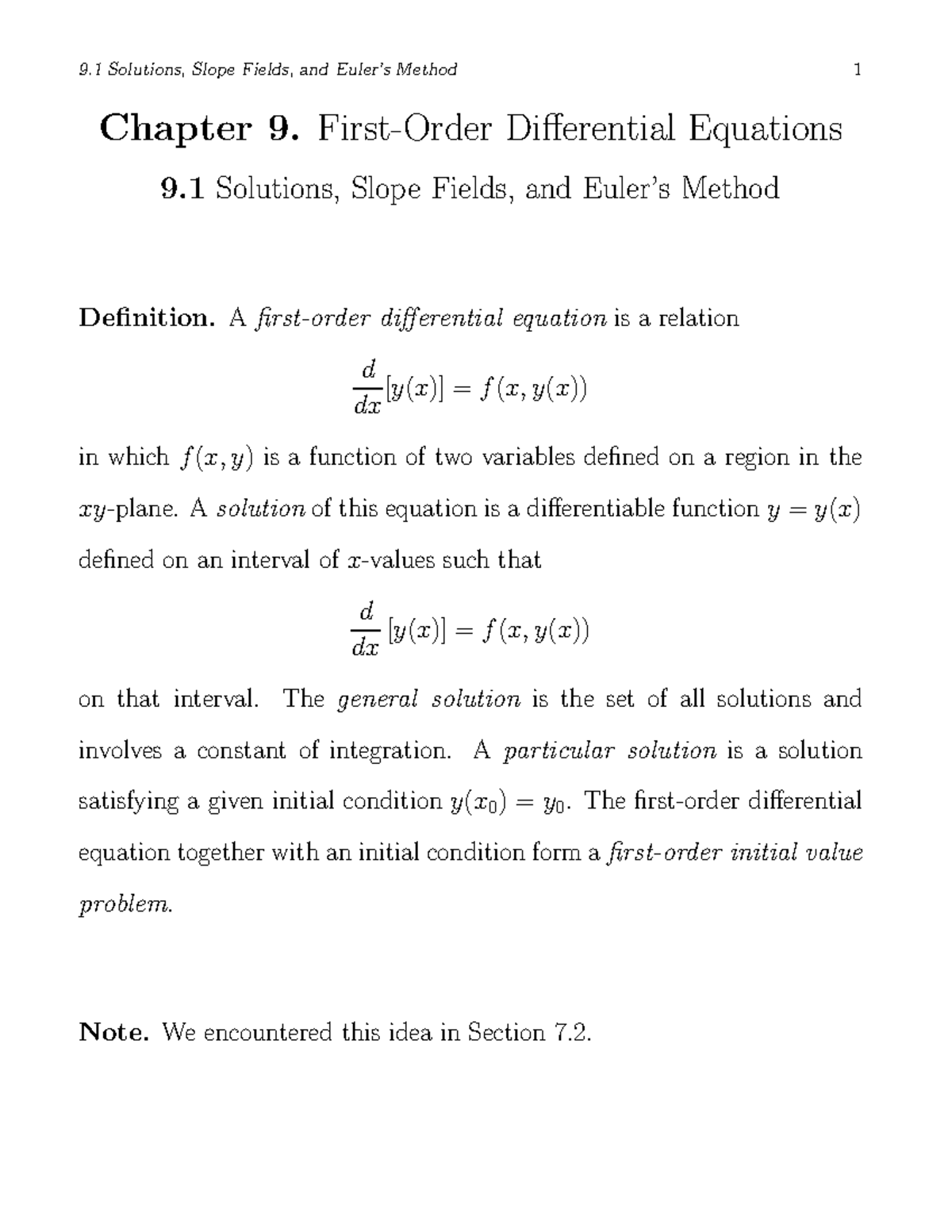 Solutions, Slope Fields, and Euler's Method - Chapter 9. First-Order ...