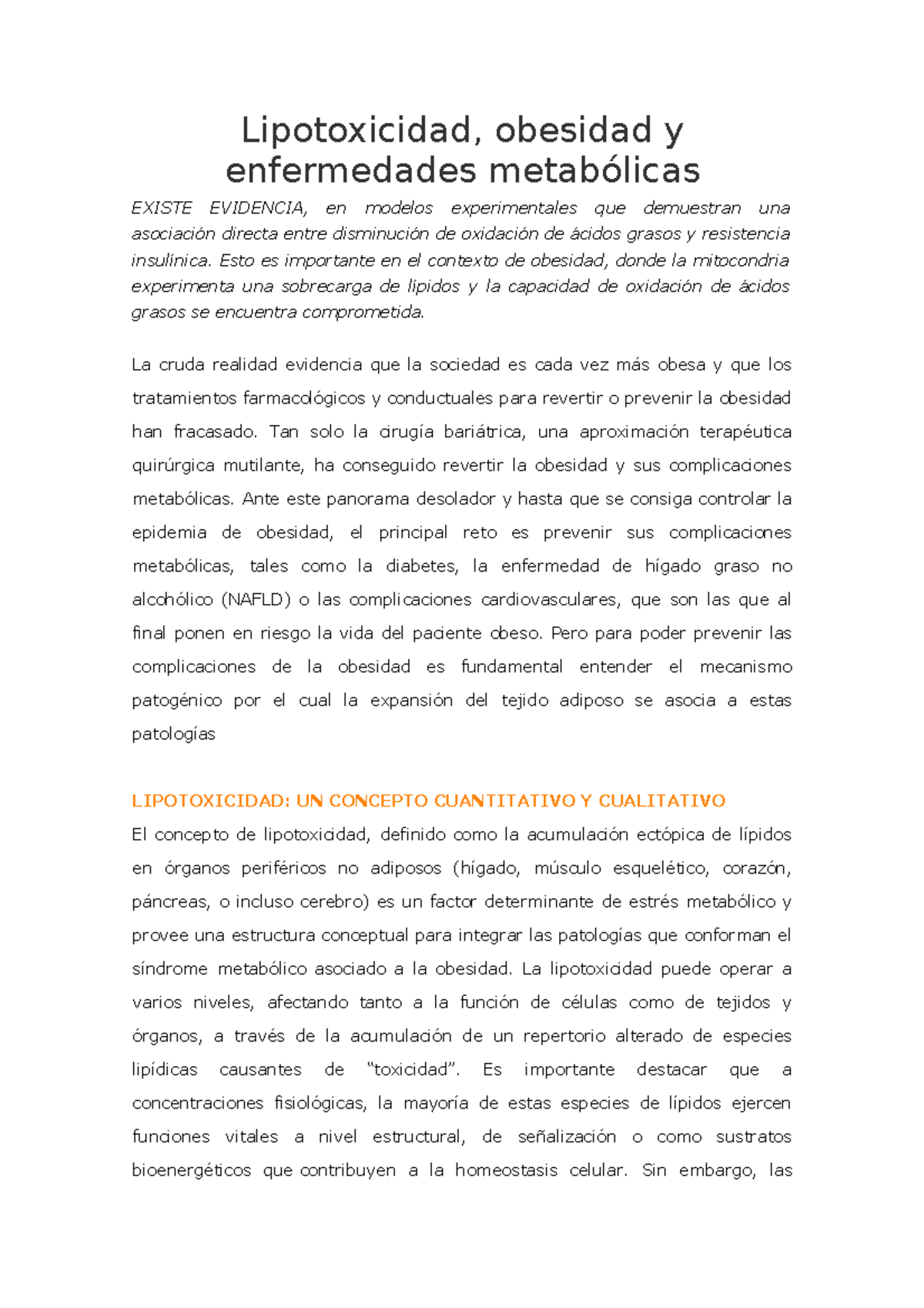 Lipotoxicidad - Esto es importante en el contexto de obesidad, donde la ...