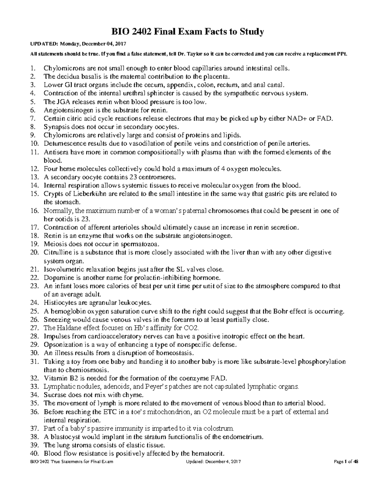 A&P Comprehensive TF - BIO 240 2 Final Exam Facts to Study UPDATED ...