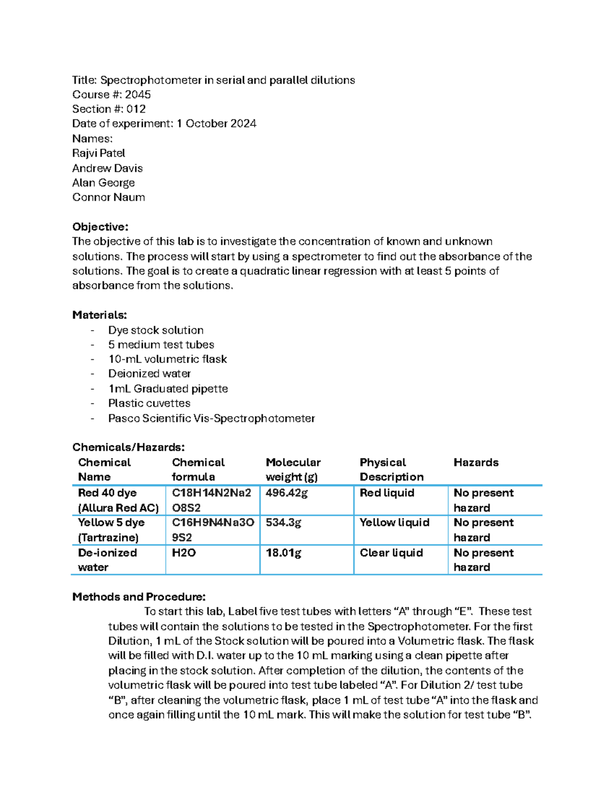 Module #2 Pre lab Plan - among us - Title: Spectrophotometer in serial ...