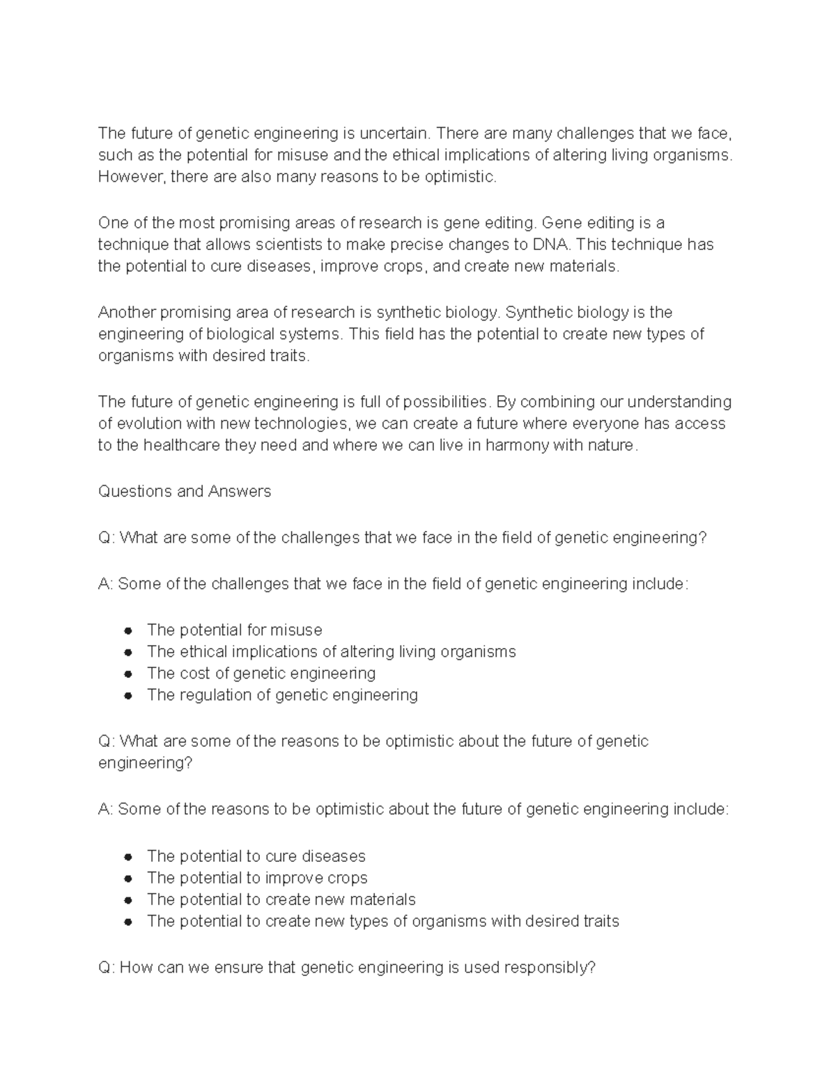 Lecture 25 The Future of Genetic Engineering - The future of genetic ...