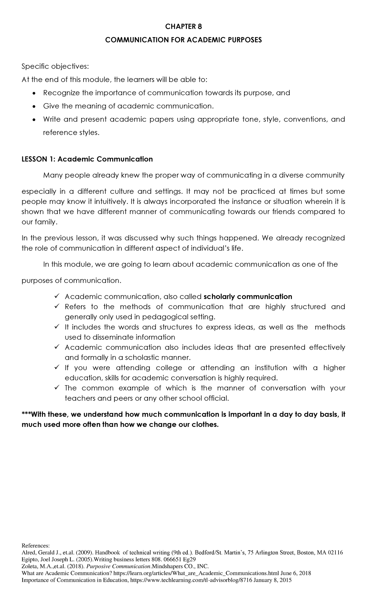 Chapter 8 Finals Communication for Academic Purposes - References ...