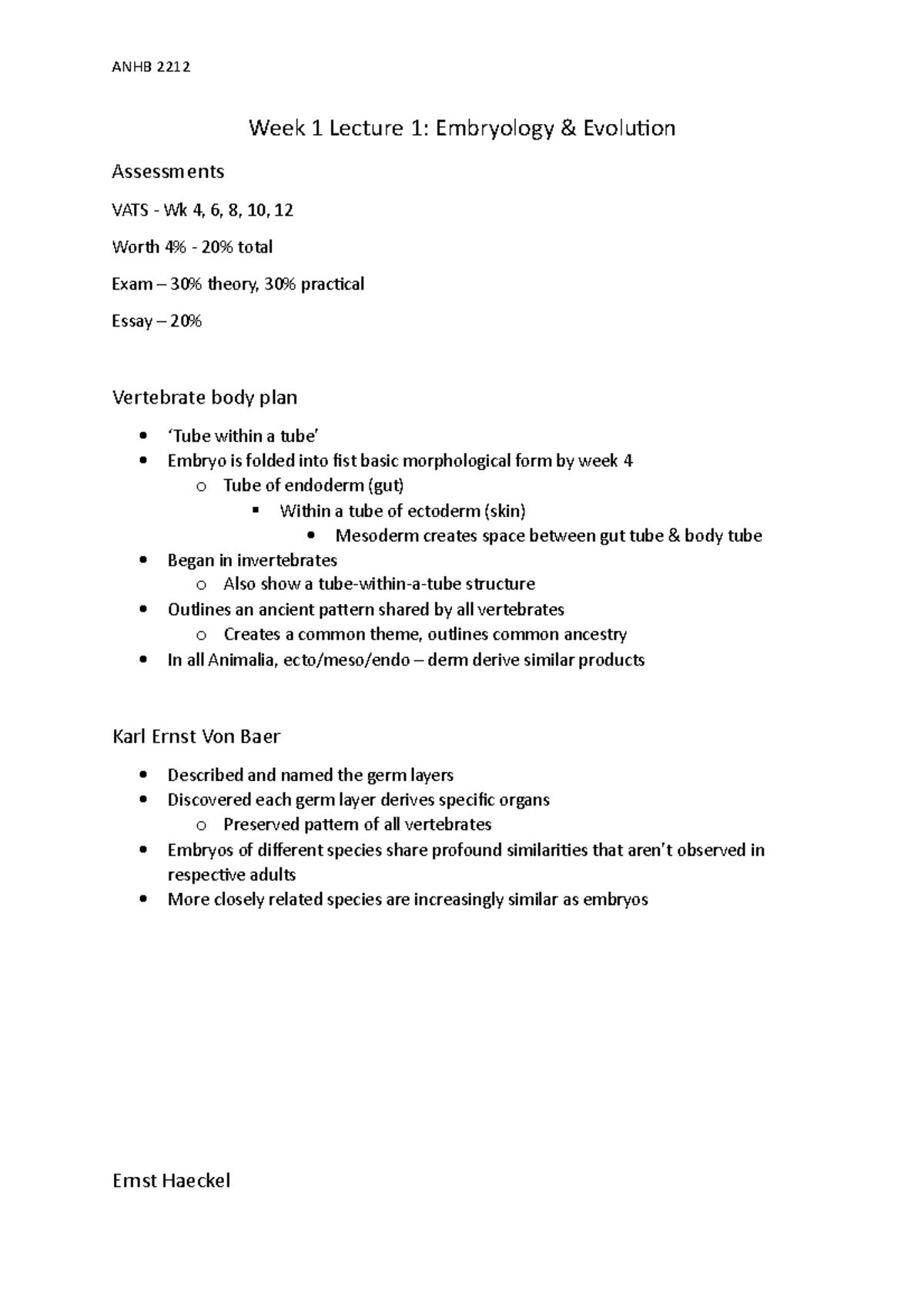 Week 1 Embryology No Pictures Week 1 Lecture 1 Embryology