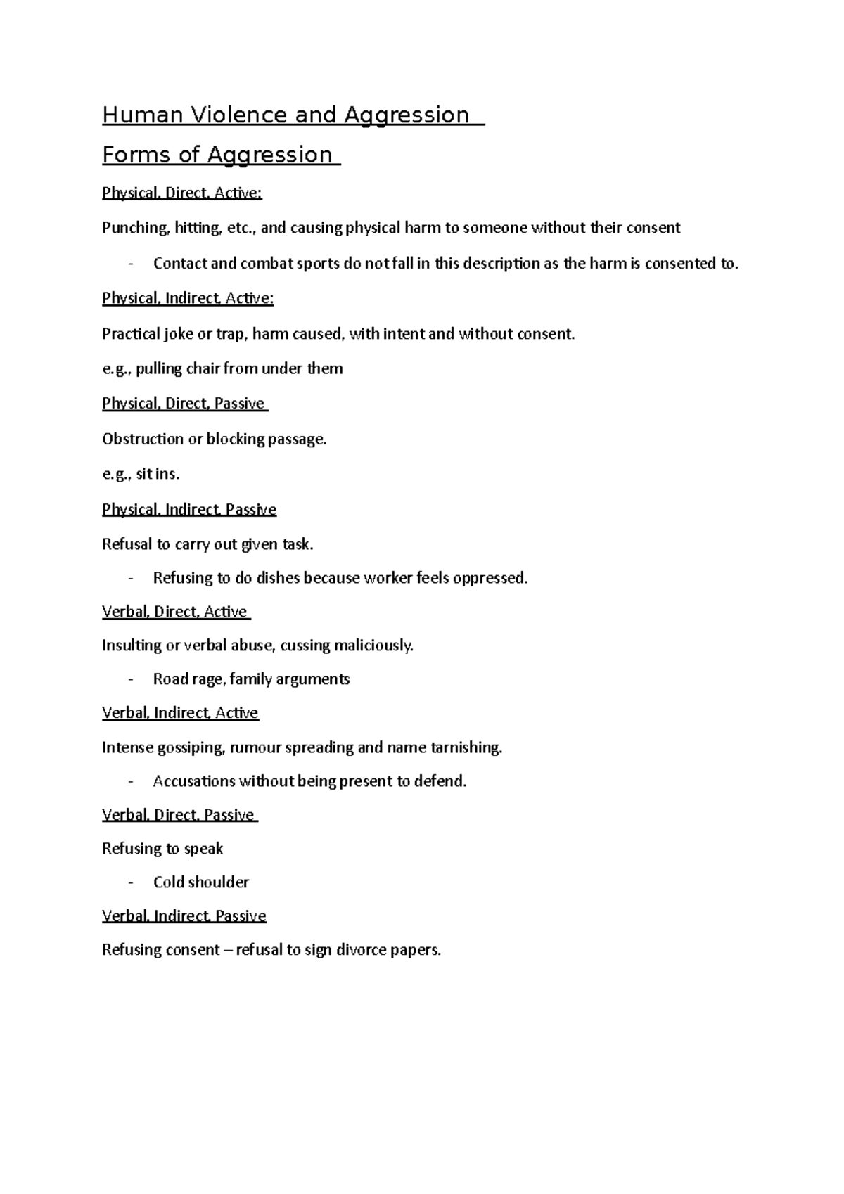 Human Aggression and Violence - Human Violence and Aggression Forms of ...