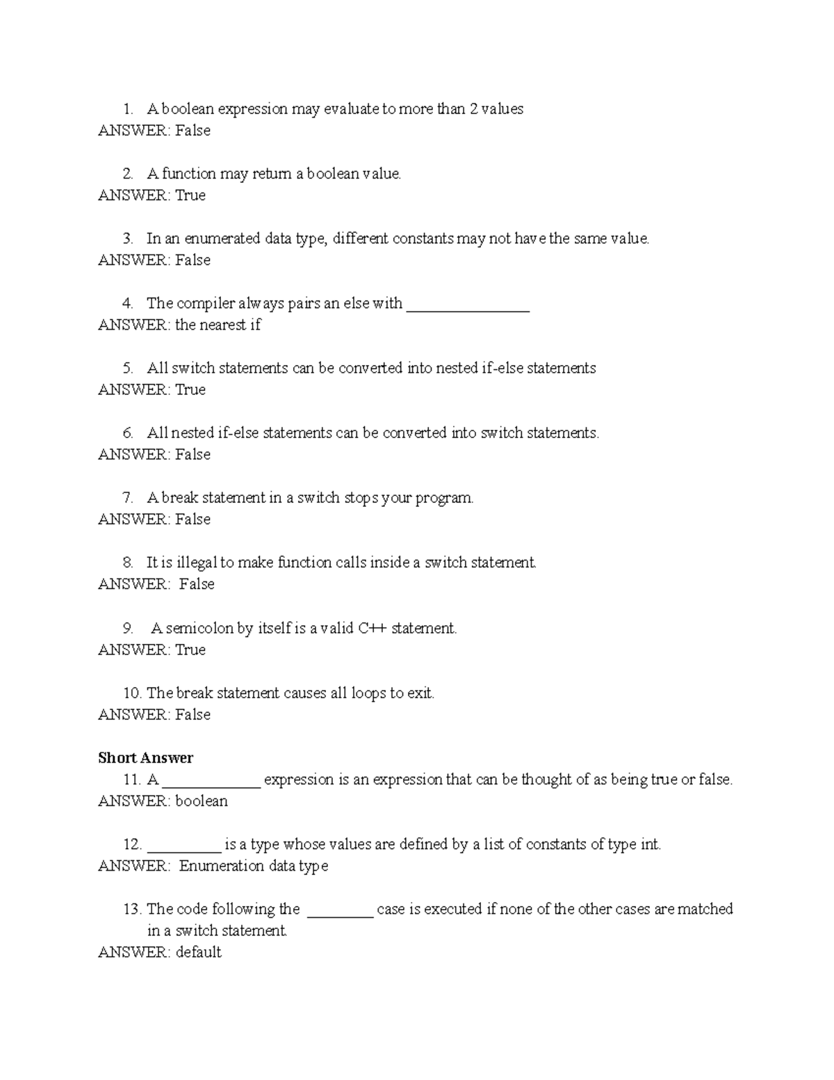 Chapter 3 Midterm Review A Boolean Expression May Evaluate To More Than 2 Values Answer False
