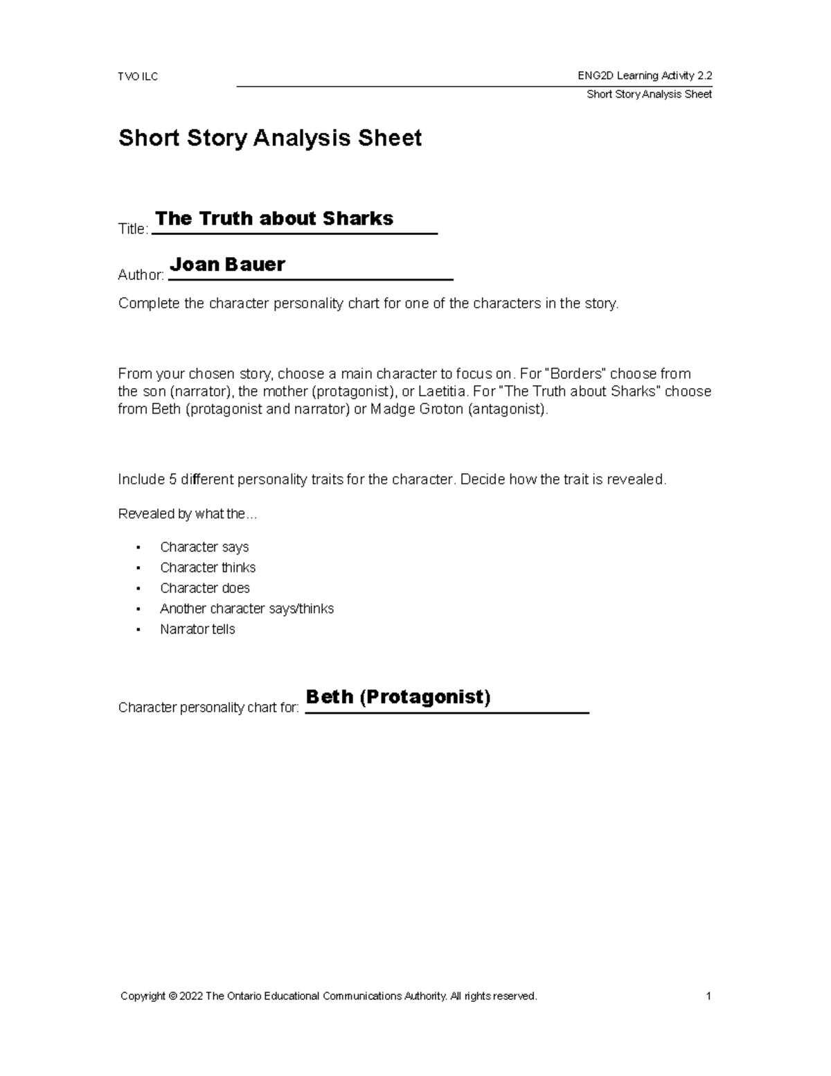 Short Story analysis (The Truth about Sharks) - TVO ILC ENG2D Learning ...