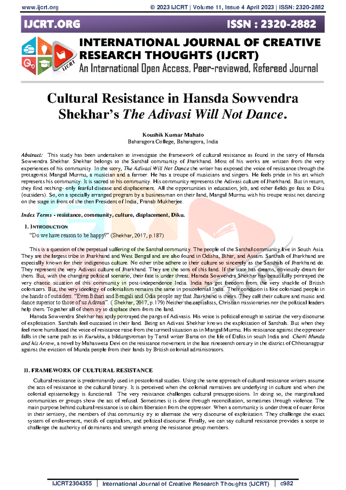 Ijcrt 2304355 - Critical analysis - ijcrt © 2023 IJCRT | Volume 11 ...