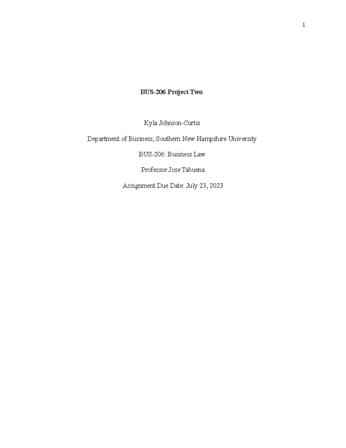 BUS Law Project Two - BUS-206 Project Two Kyla Johnson-Curtis ...