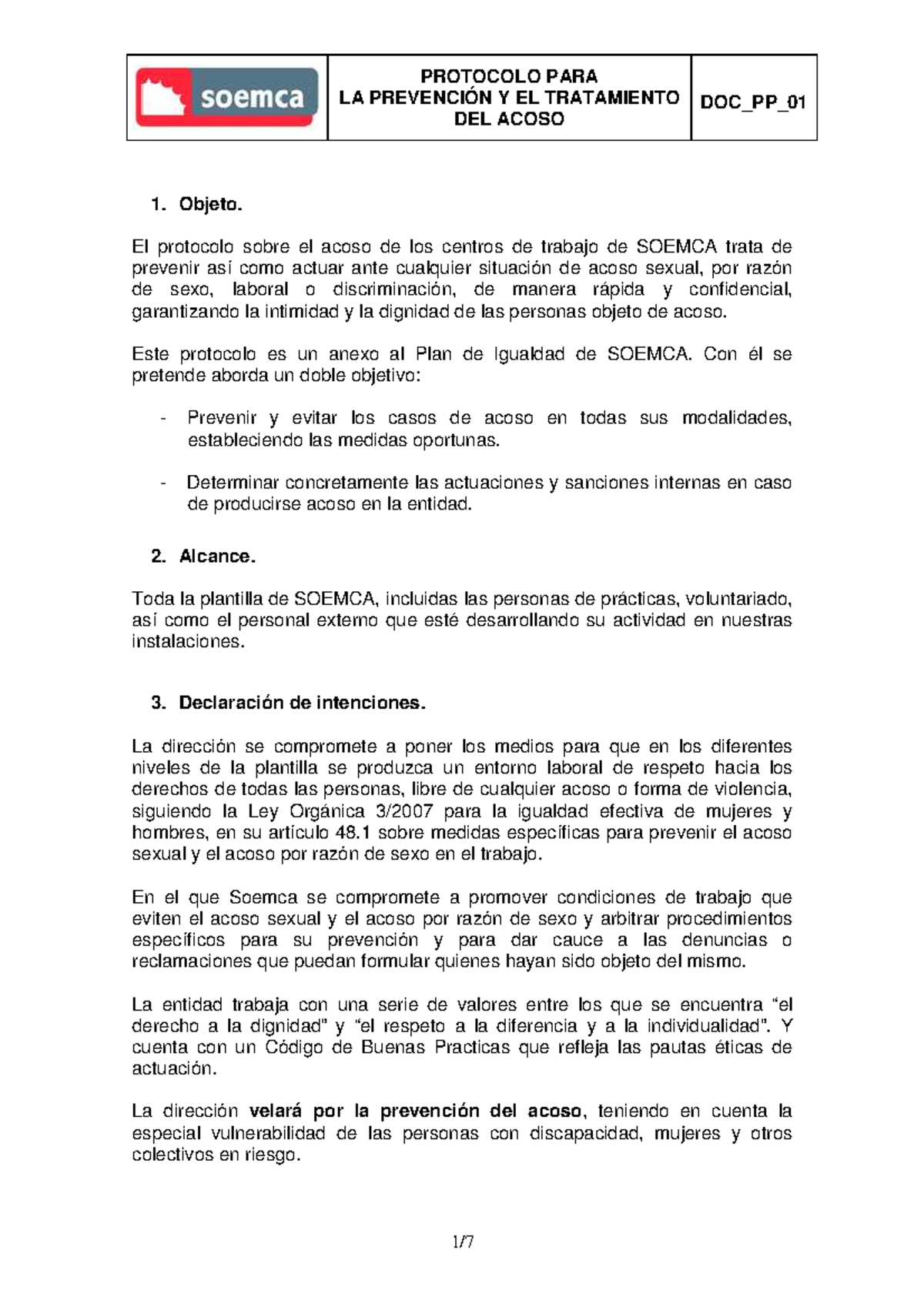 Soemca Protocolo - LA PREVENCIÓN Y EL TRATAMIENTO DEL ACOSO DOC_PP ...
