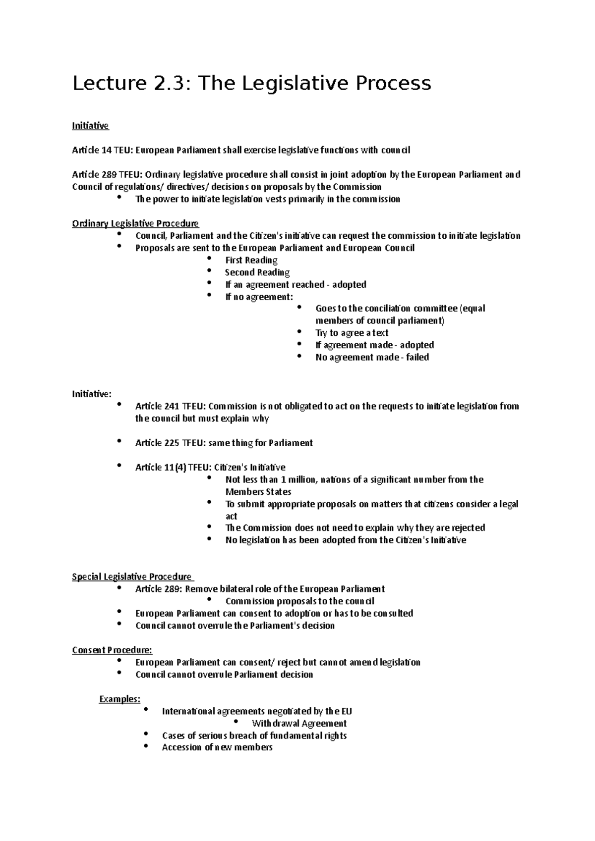 Lecture 2.3 The Legislative Process - Lecture 2: The Legislative Process Initiative Article 14 ...
