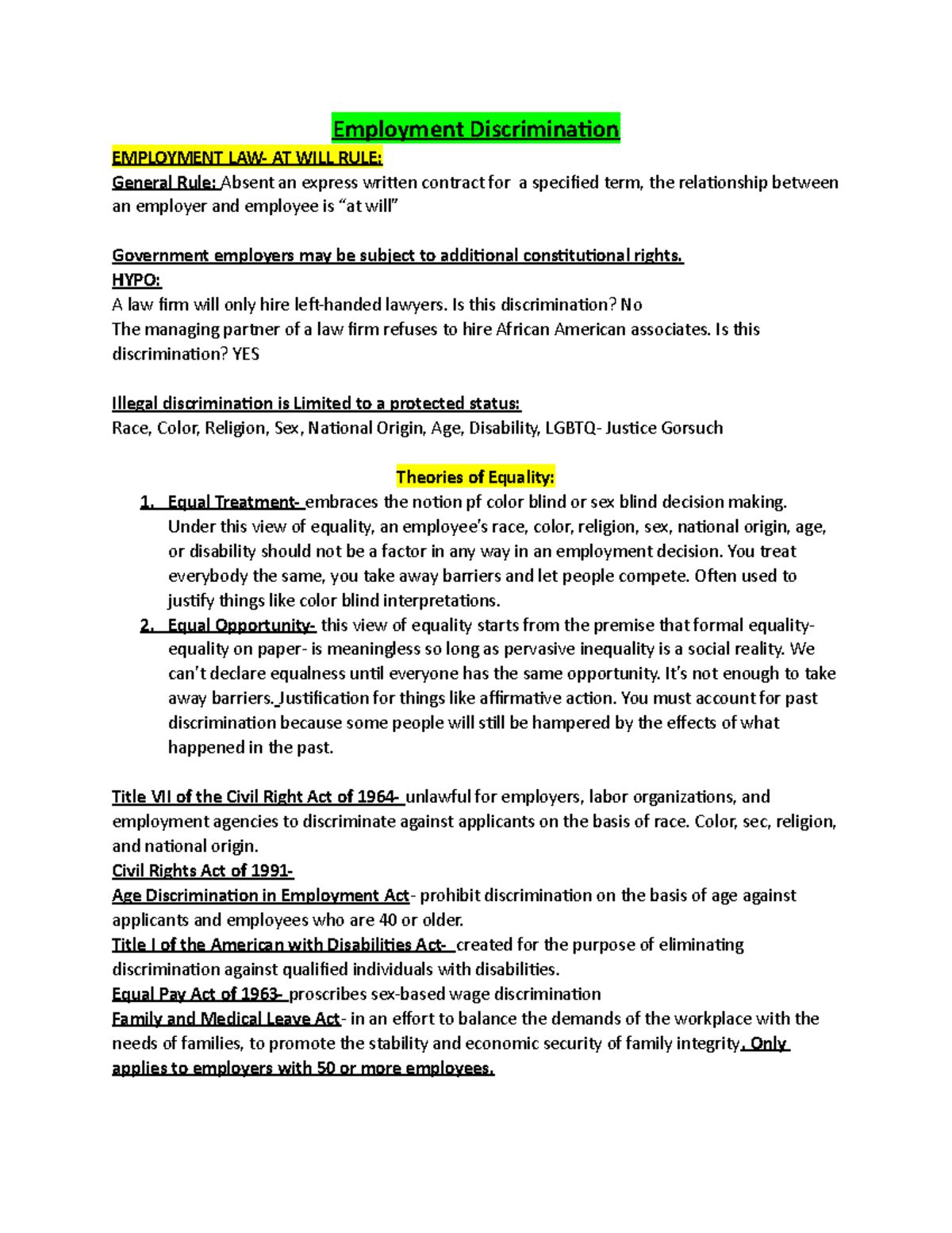 Employment Discrimination- Chapter 1- Intro to Discrimination ...