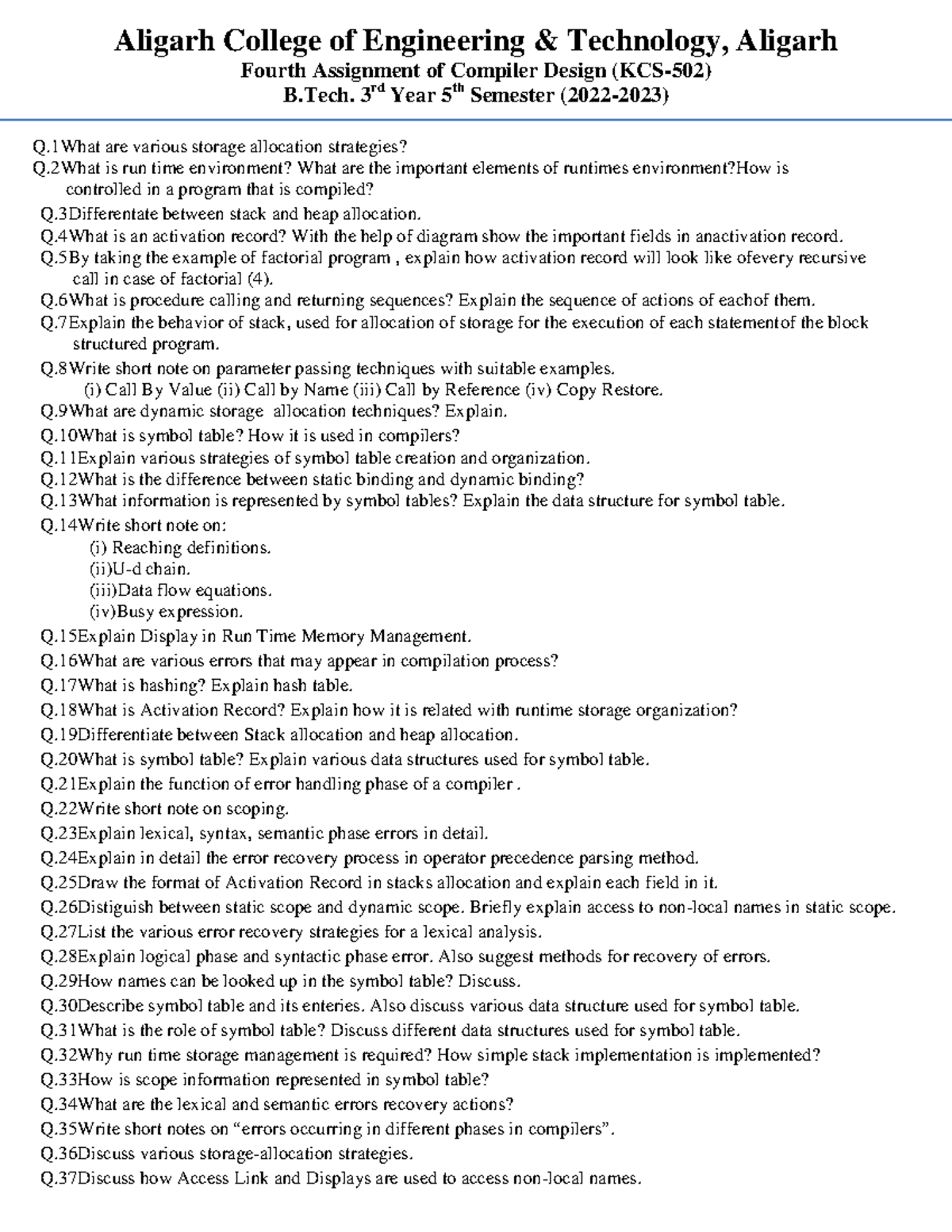 CD Fourth Assignment (22-23) - Aligarh College of Engineering ...