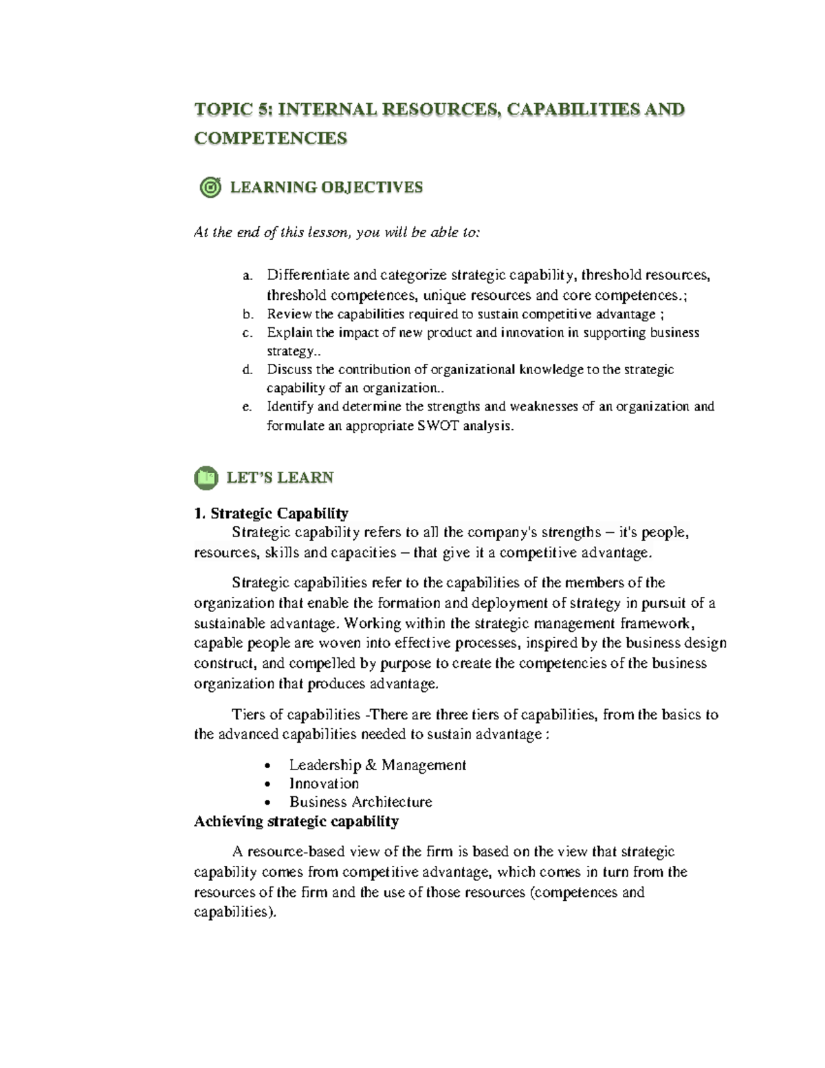 SBA Module-UNIT 1- Topic 5-Content - TOPIC 5: INTERNAL RESOURCES ...