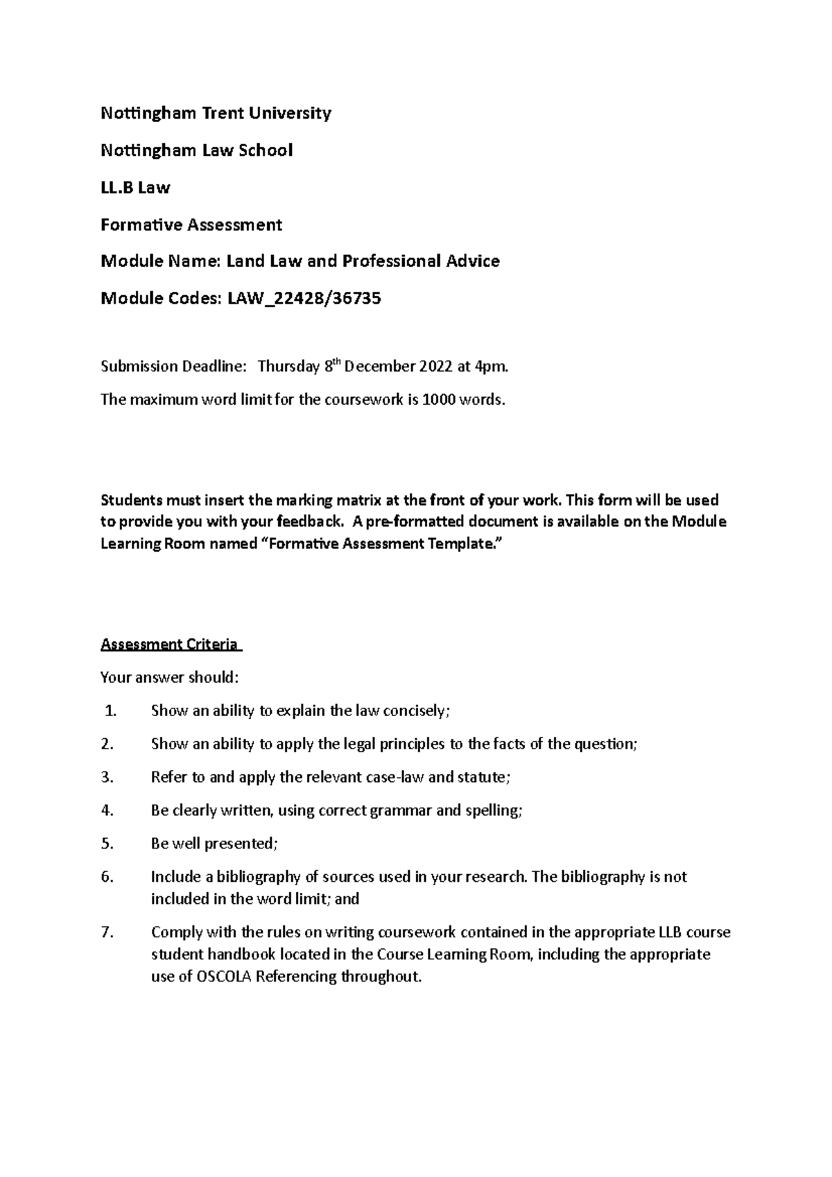 Formative Coursework Student Guidance - Nottingham Trent University ...