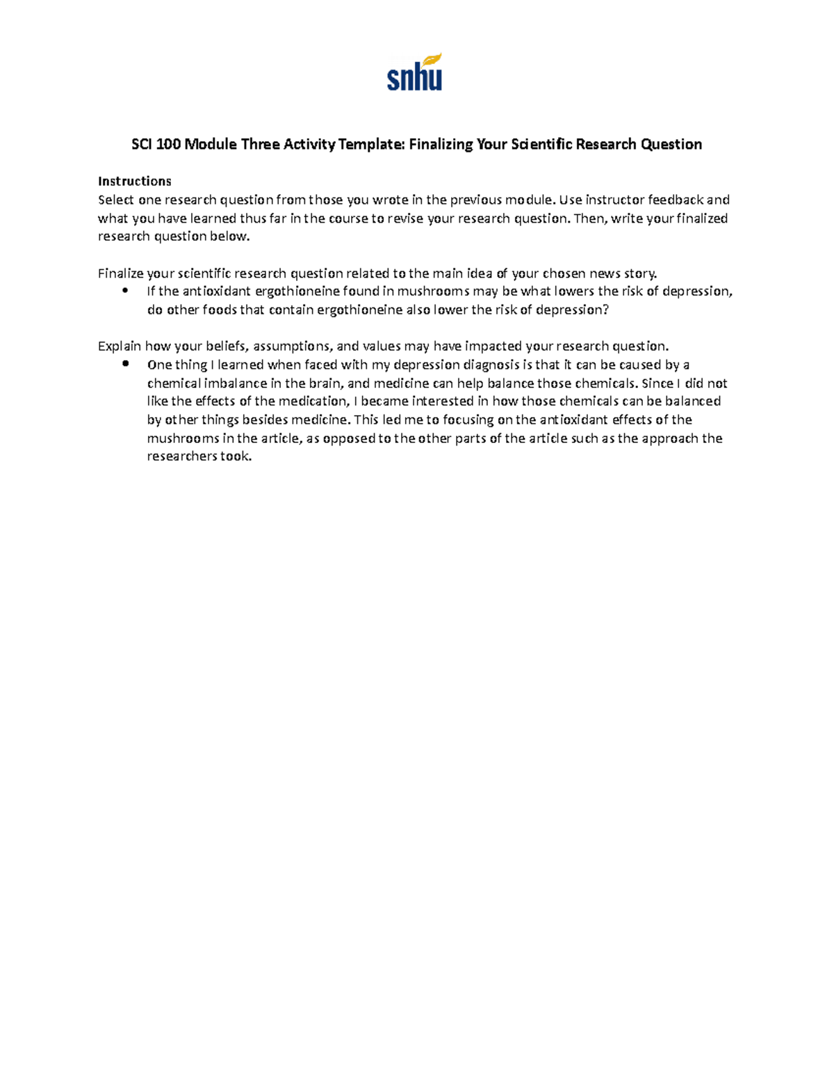 SCI 100 Module Three Activity - Use instructor feedback and what you ...