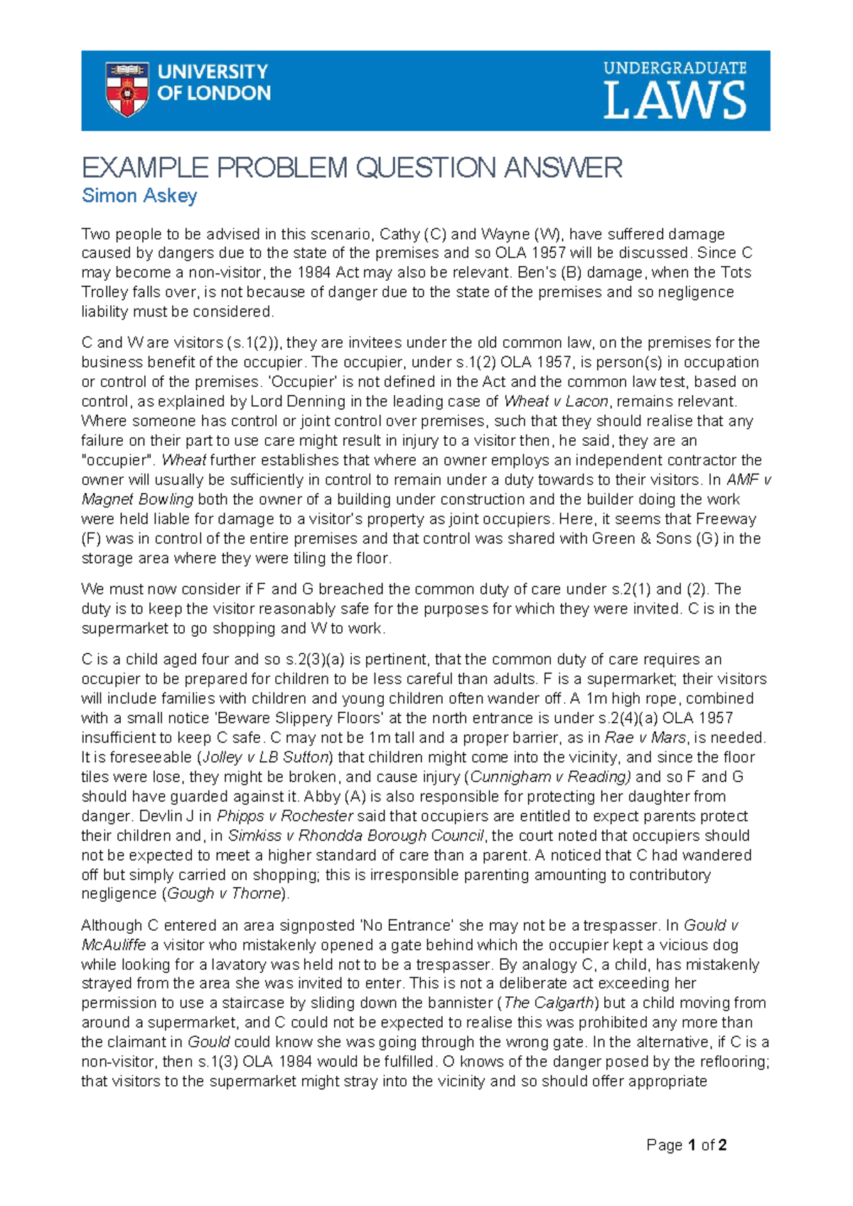 Preparing for Assessment 3 -2023-problem - Page 1 of 2 EXAMPLE PROBLEM ...
