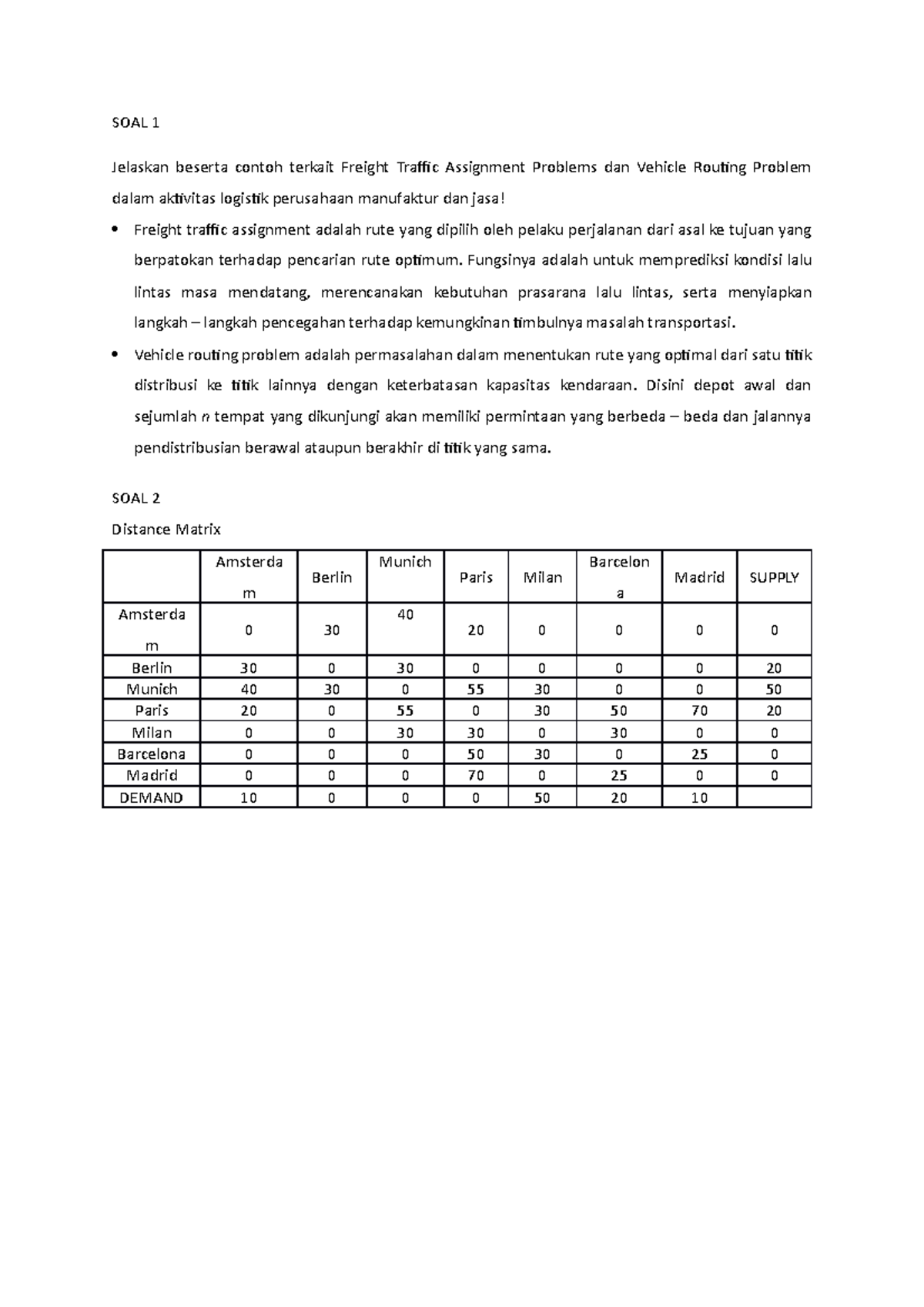 VRP - vehicle routing - SOAL 1 Jelaskan beserta contoh terkait Freight Traffic Assignment ...