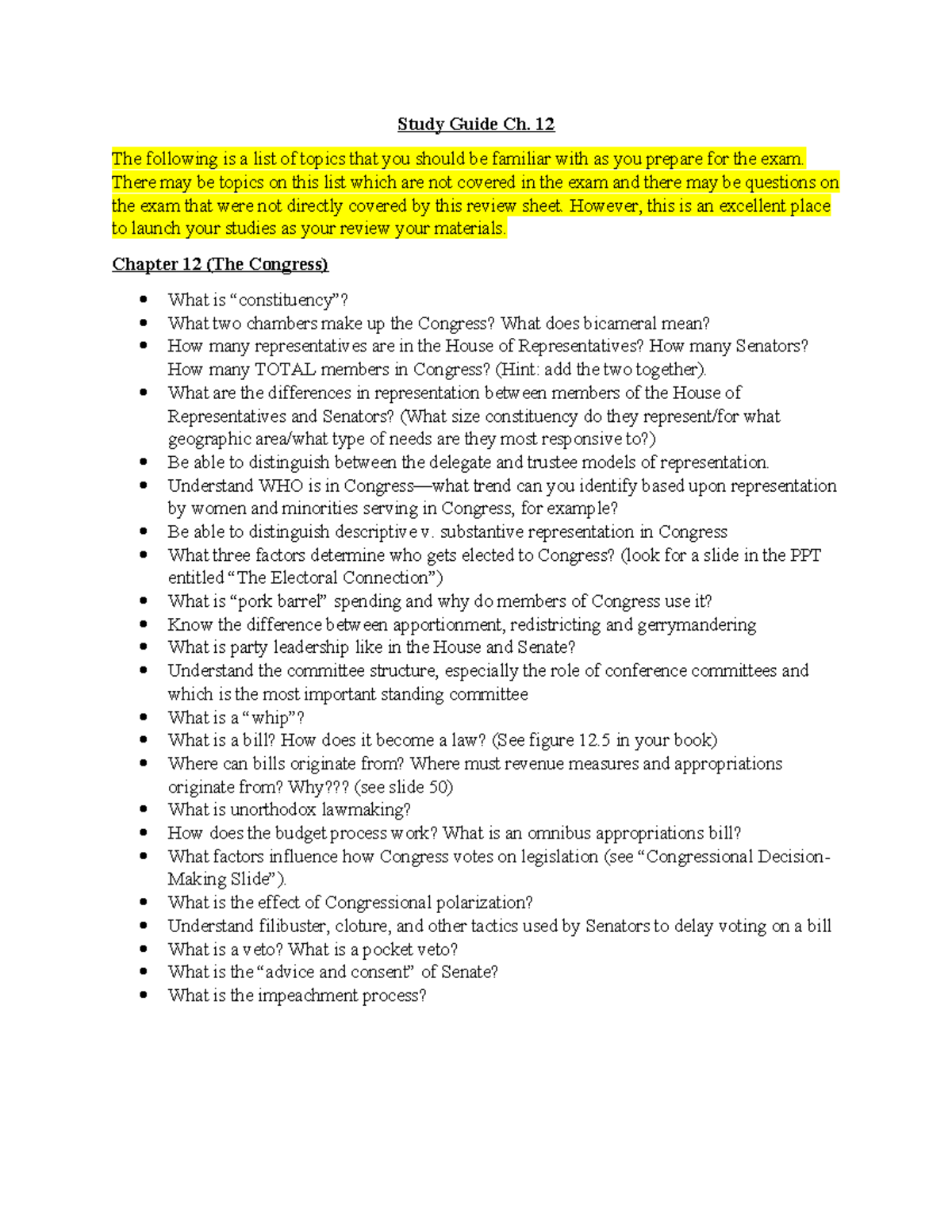 Study Guide WTP Ch. 12 (14th ed - Study Guide Ch. 12 The following is a ...
