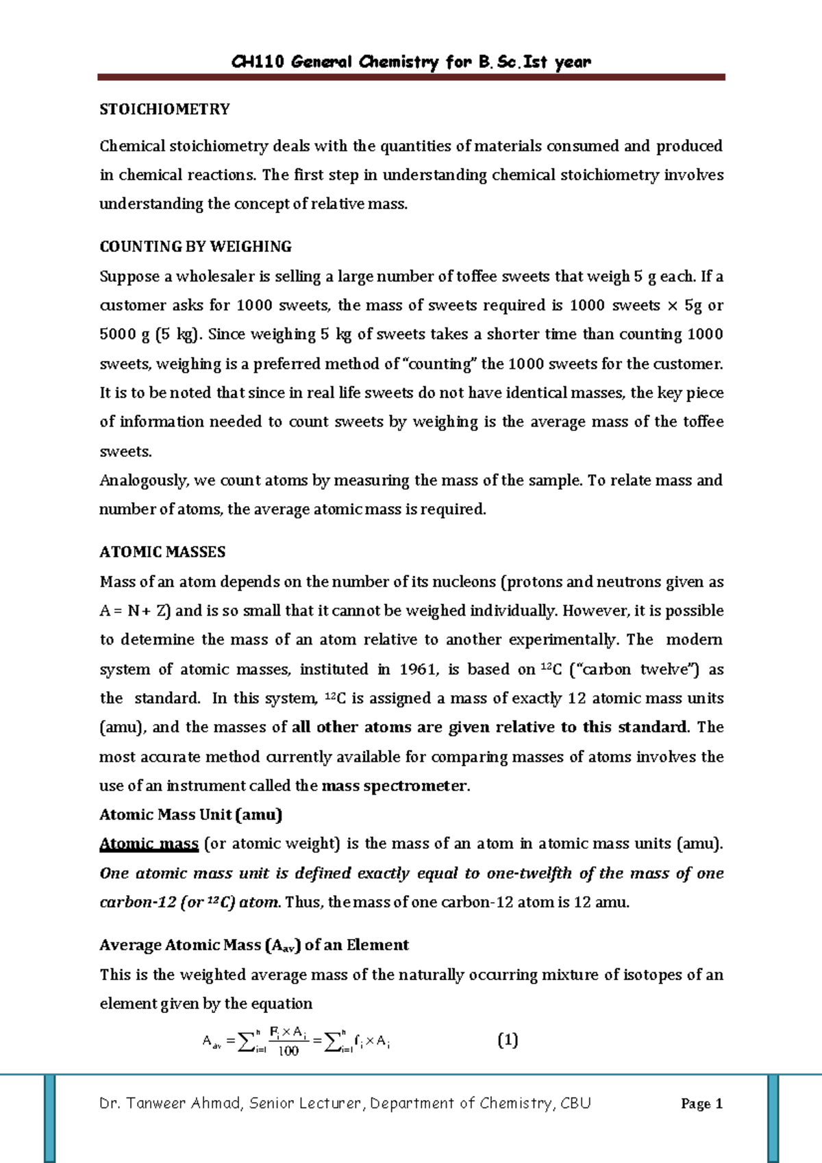 CH110 Stoichiometry - Tutorial Sheet - STOICHIOMETRY Chemical ...