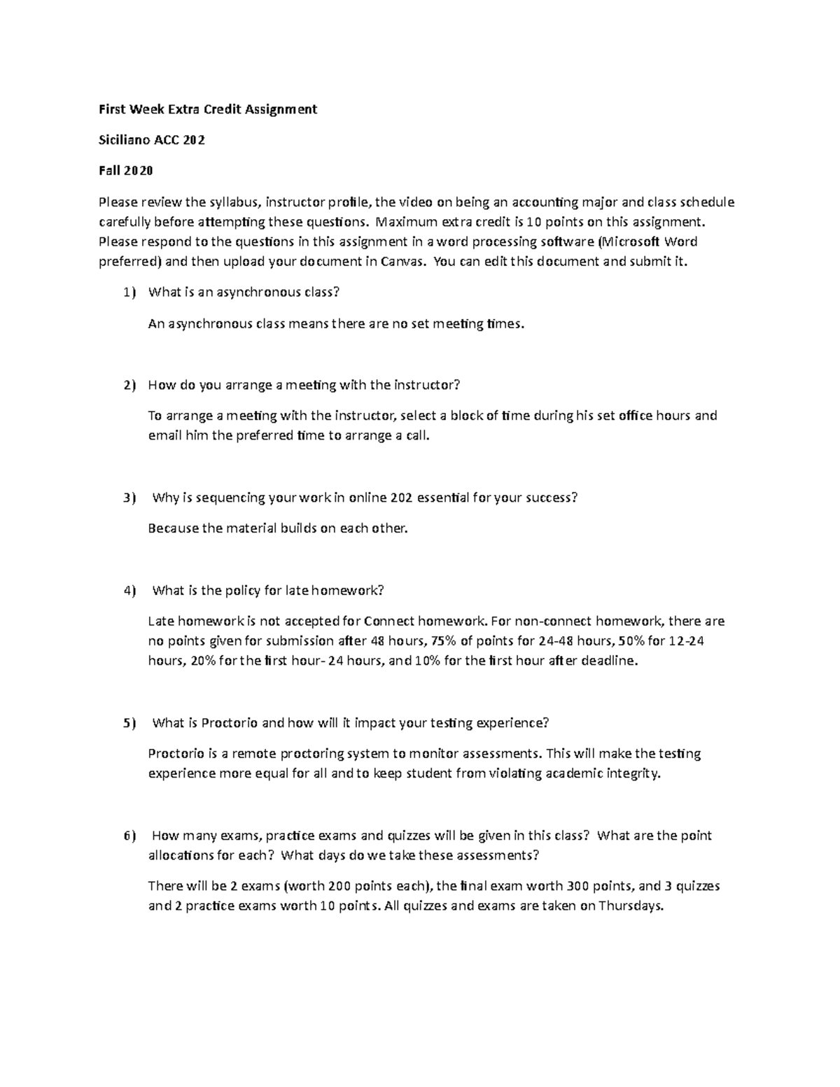 First Week Extra Credit Assignment Siciliano ACC 202 Fall 2020 - Studocu