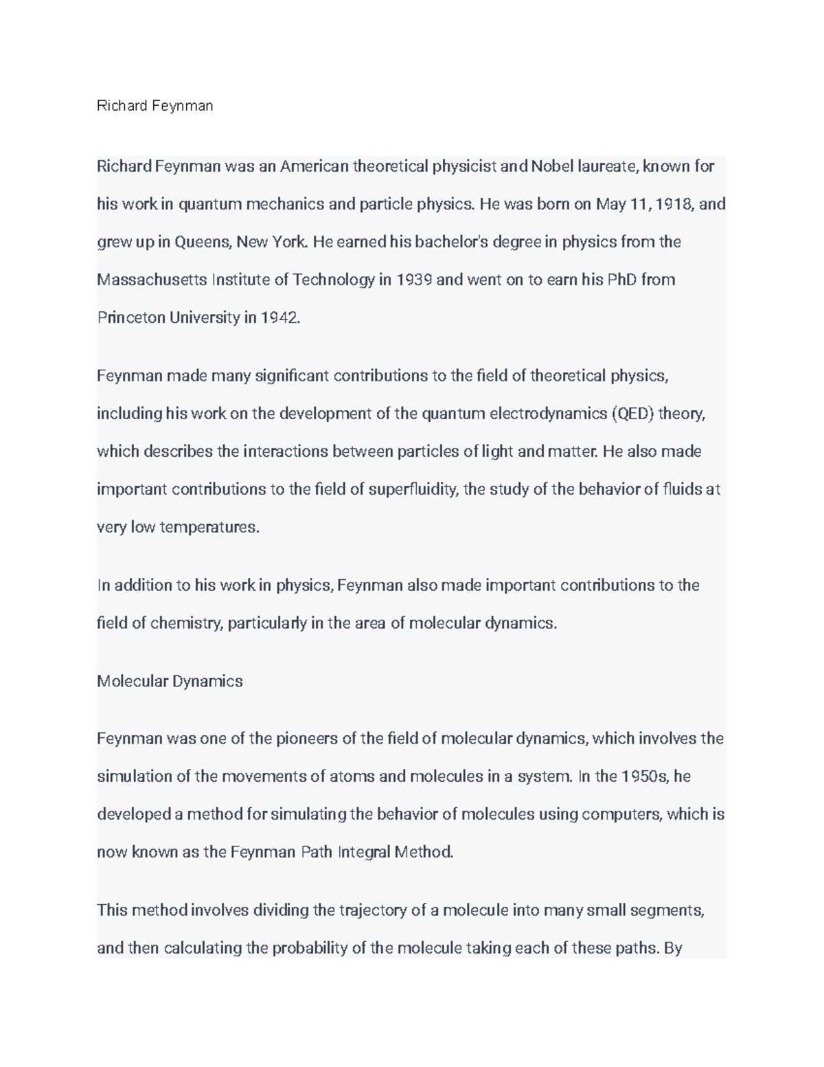 Richard Feynman notes - Richard Feynman Richard Feynman was an American ...