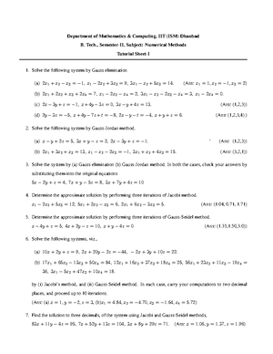 Numerical Method Tutorial Sheet- 2 (Interpolation) - Department of Mathematics and Computing ...