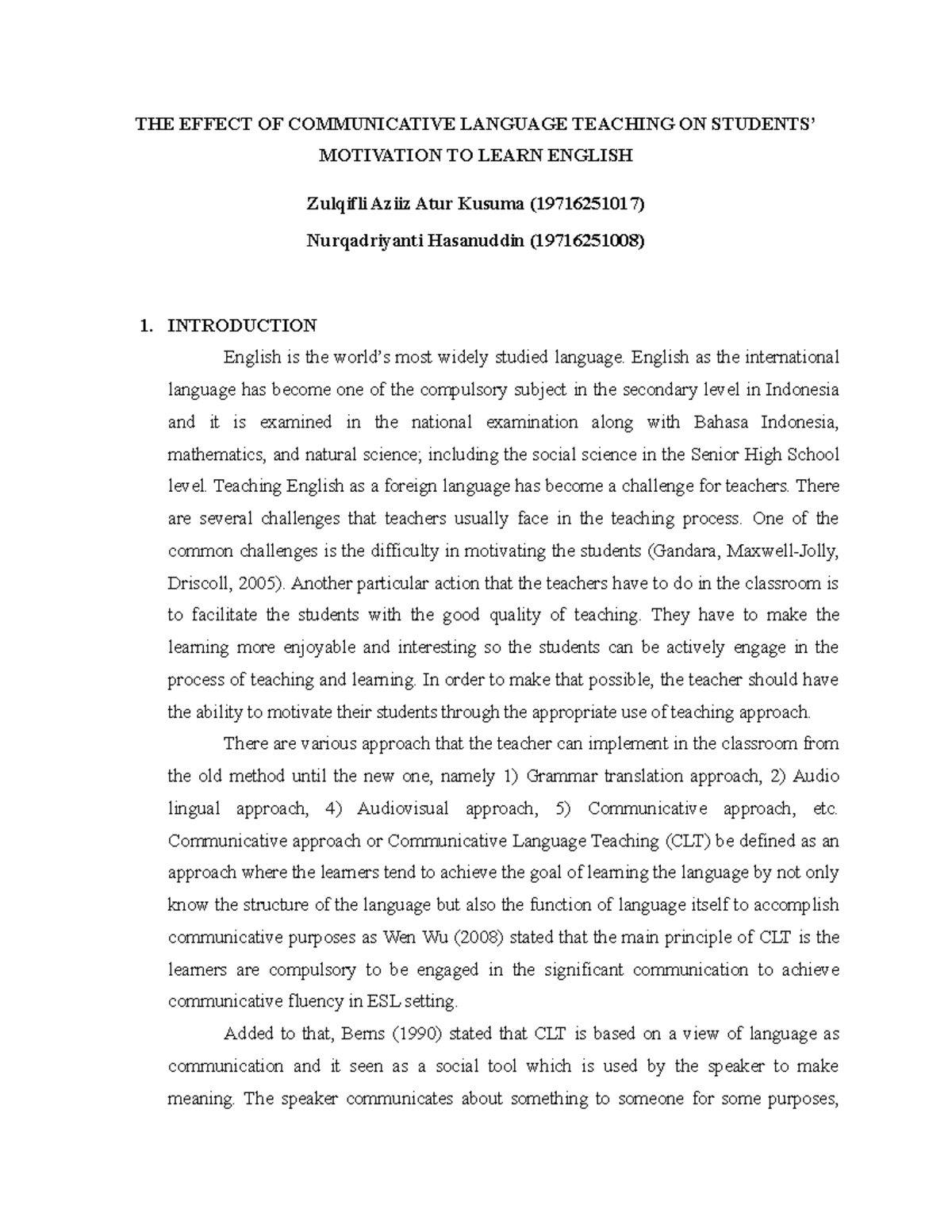 Key Issues in Language Education - THE EFFECT OF COMMUNICATIVE LANGUAGE TEACHING ON STUDENTS ...