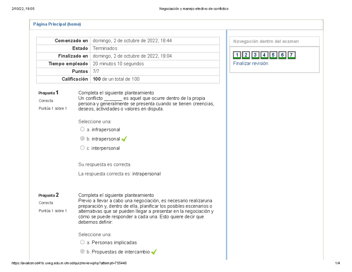 Negociación y manejo efectivo de conflictos examen - Página Principal ...