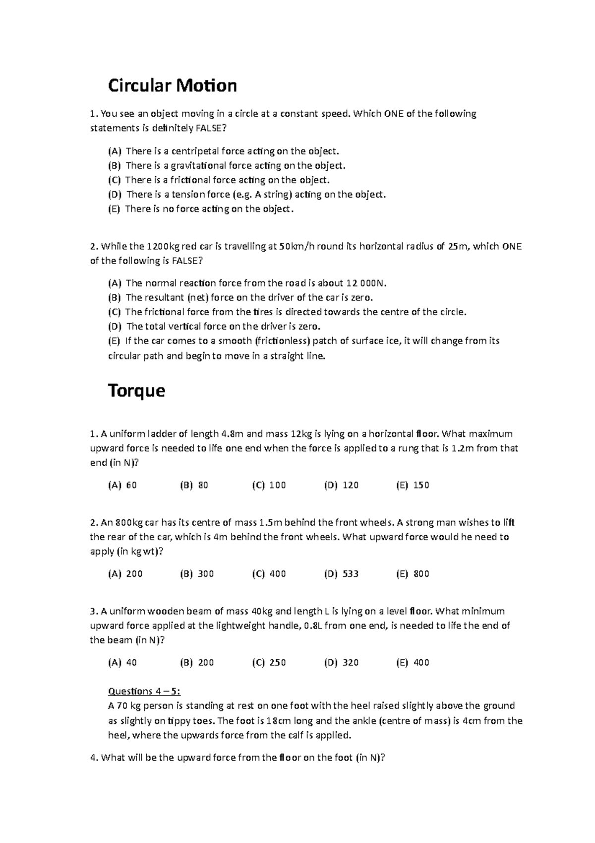 Past exam question - Circular Motion You see an object moving in a ...