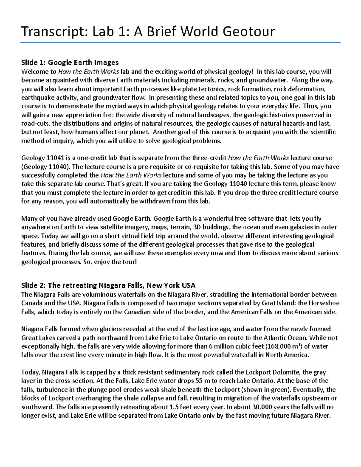 Lab 01 Transcript - Transcript: Lab 1: A Brief World Geotour Slide 1 ...