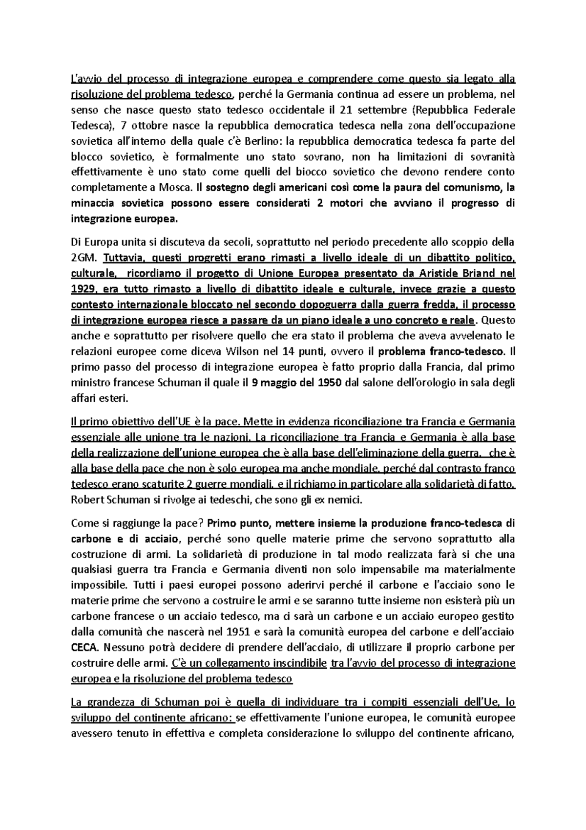 Integrazione Europea - L’avvio del processo di integrazione europea e ...