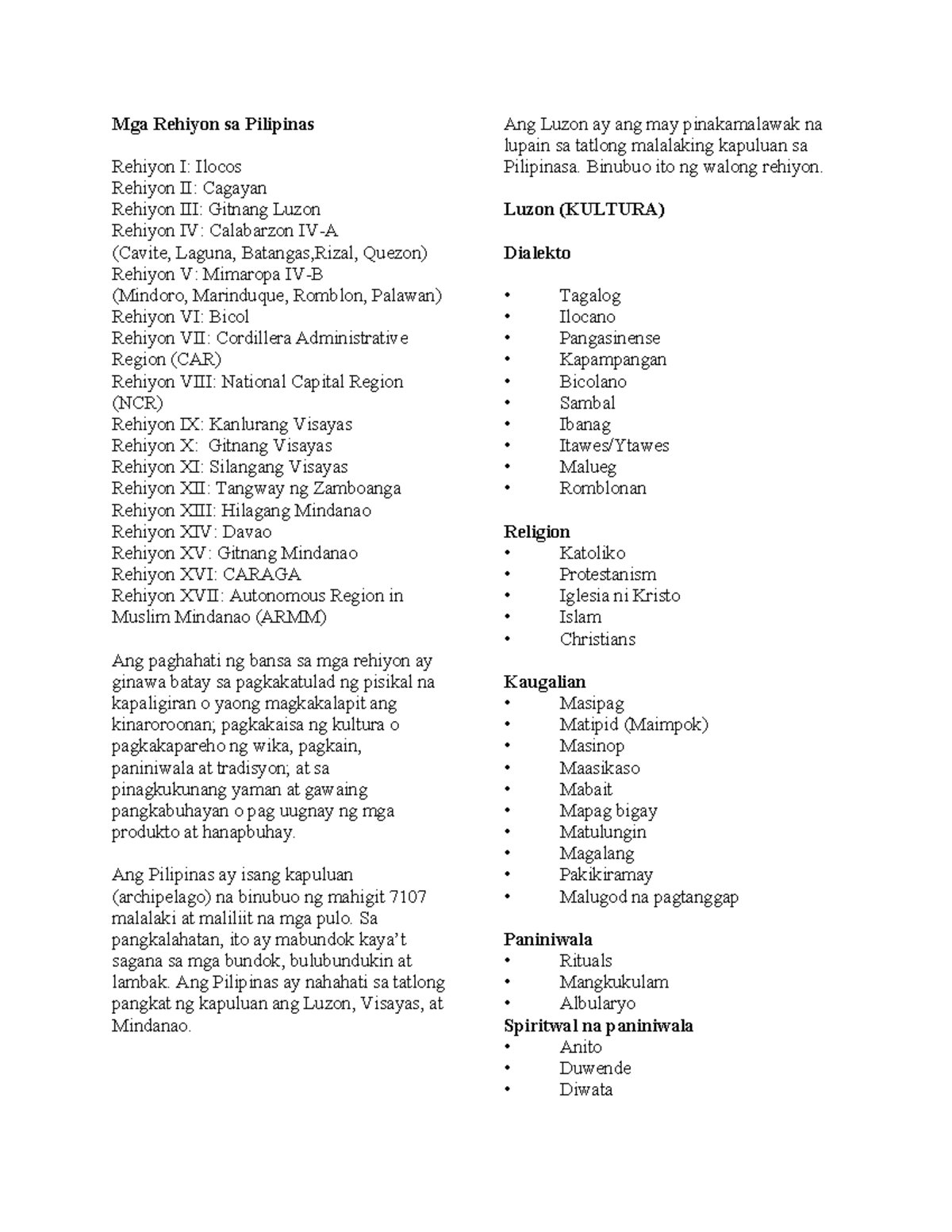 FIL 2 Heograpiya NG Bawat Rehiyon - Mga Rehiyon sa Pilipinas Rehiyon I ...