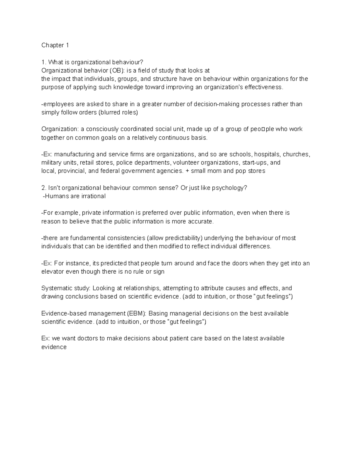 GMGT 2070 - Summary Introduction To Organizational Behaviour - Chapter ...