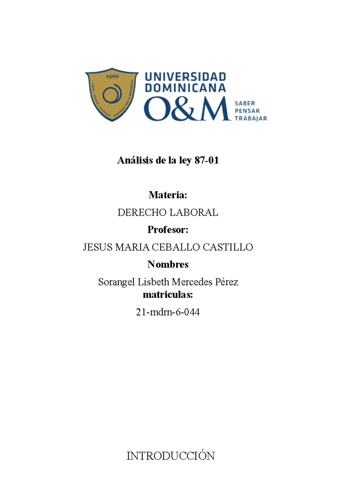 Análisis de la ley 87 - este es un analisis realizado a la ley 27 ...