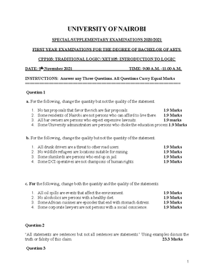 CPP103 Traditional Logic Course outline Sept 2021-Jan 2022 - 1 University of Nairobi School of ...