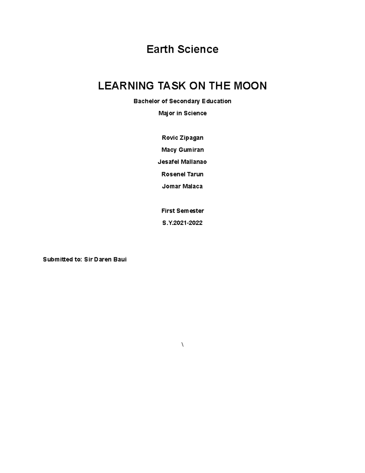 Learning task on the Moon - Earth Science LEARNING TASK ON THE MOON ...
