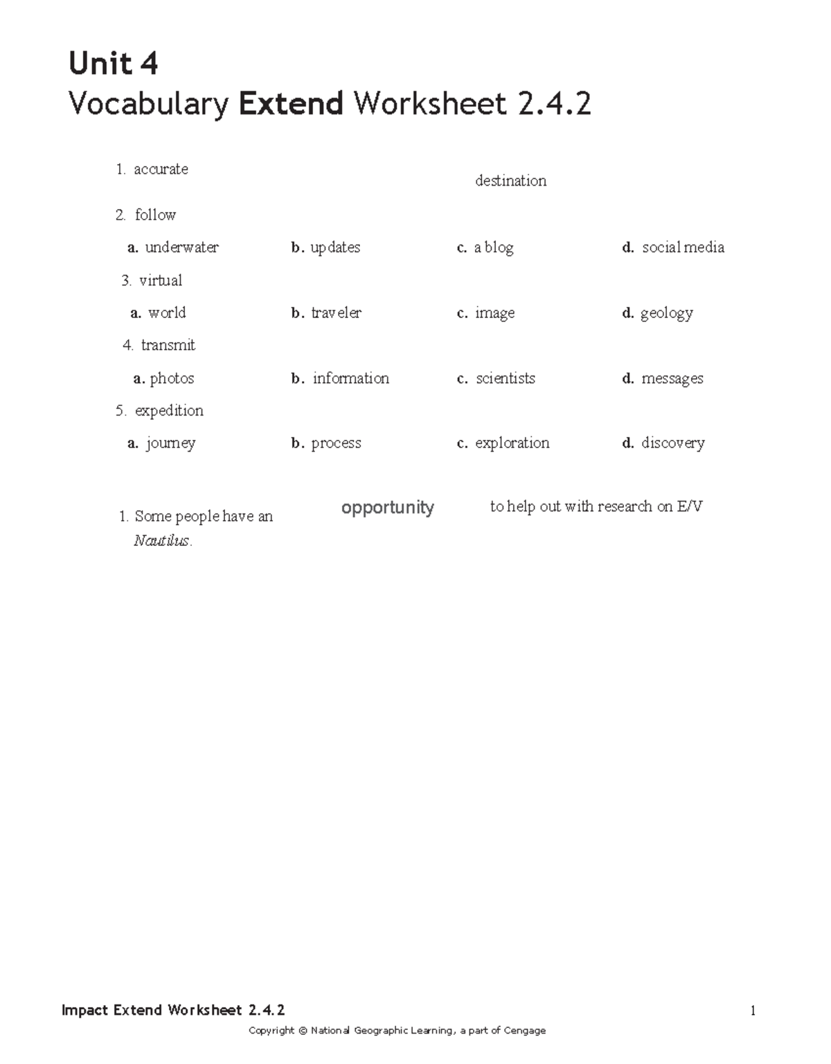 Owi l02 u04 02 worksheet 1 - Impact Extend Worksheet 2. Copyright ...
