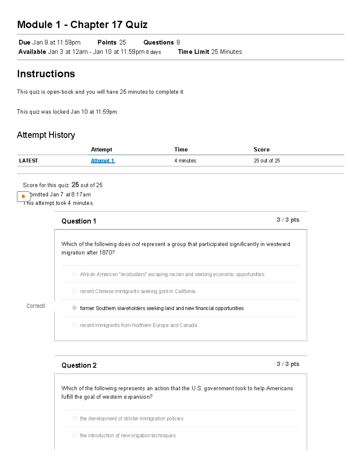 Module 1 - Chapter 17 Quiz HIST175-44527 (ONL) U.S. History since 1876 ...