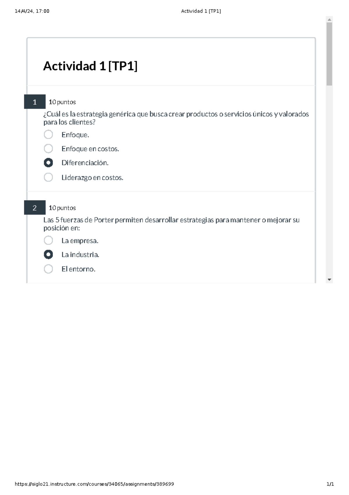 Actividad 1 [TP1] - 90% - 14/4/24, 17:00 Actividad 1 [TP1] - Studocu