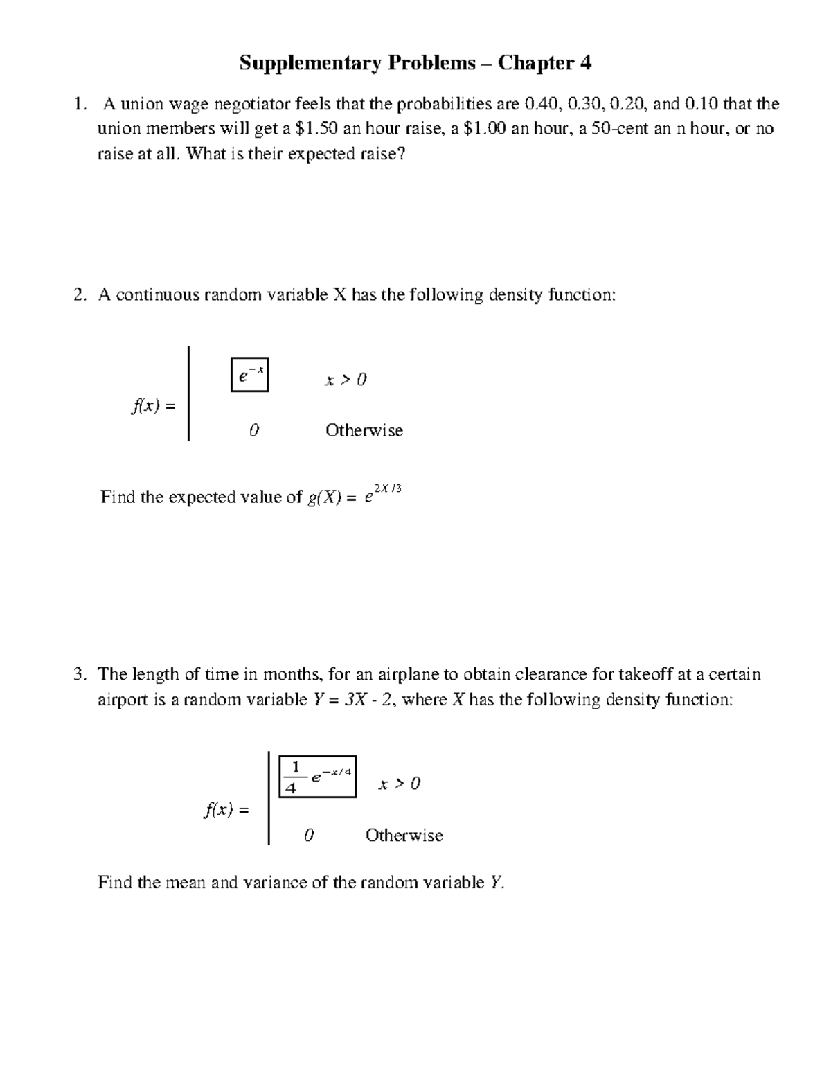 CH.4 Supplementary Problems - Supplementary Problems – Chapter 4 A ...