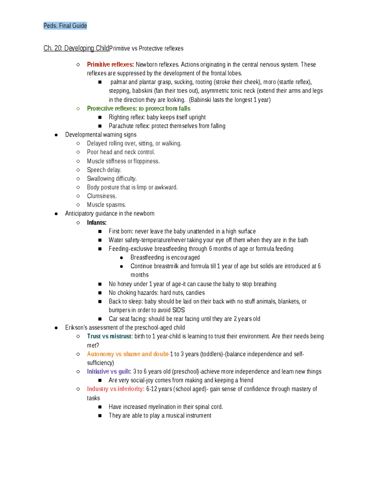 Pediatrics Final - Peds. Final Guide Ch. 20: Developing ChildPrimitive ...