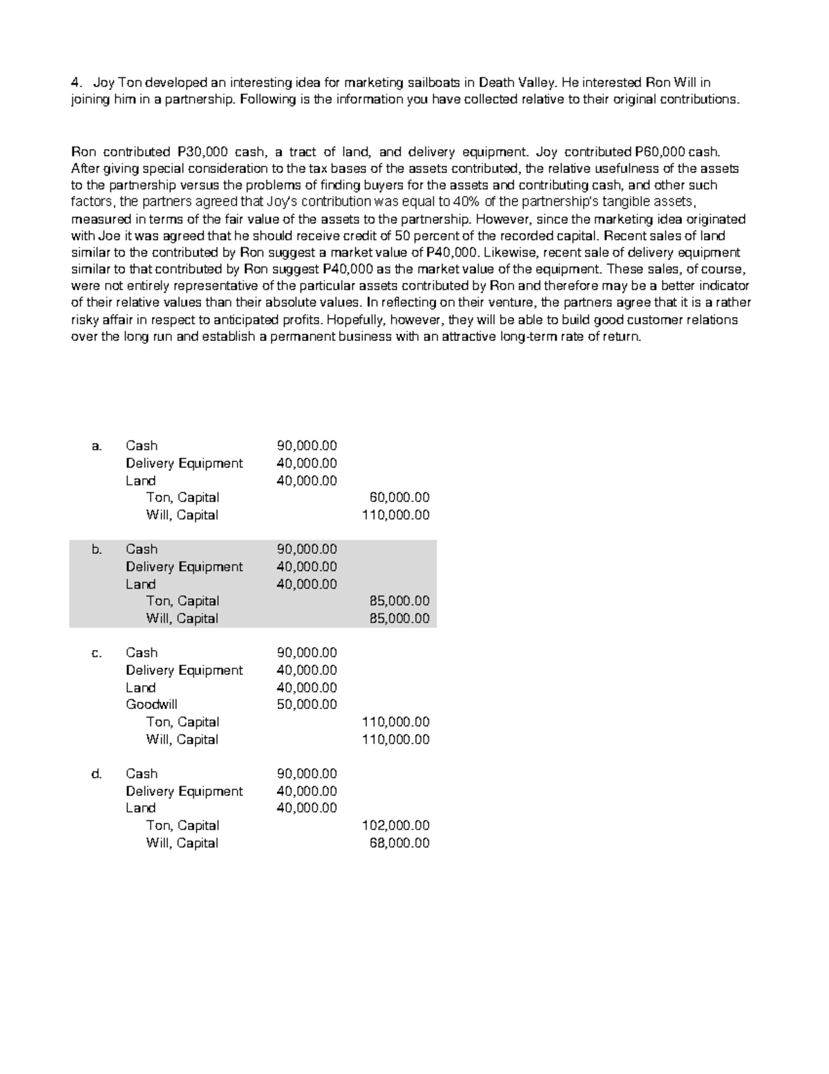 Partnership Formation-Exercise Problems-4 for accounting for special ...