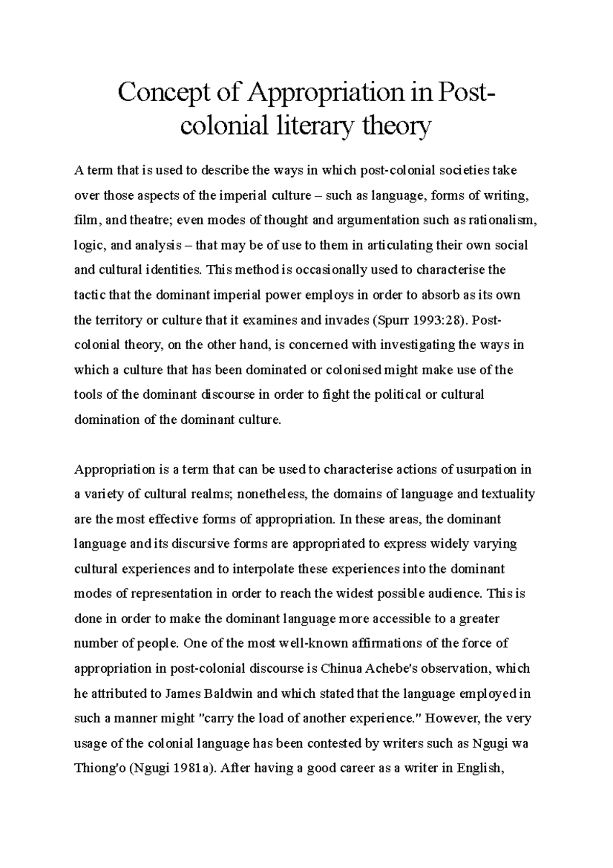 Concept of Appropriation in Post-colonial literary theory - This method ...